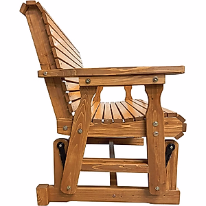 Fortune Candy Wooden Patio Glider with High Roll Back and Deep Contoured Seat, Solid Fir Wood, 2-Seater, Heavy Duty 800 LBS, 4 Feet, Brown