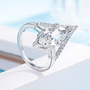 925 Sterling Silver Creative Sparkling Teardrop Shaped Sparkling Diamond Ring AAA Cubic Zirconia Promise Ring CZ Teardrop Halo Ring Eternity Engagement Wedding Rings Women's Ring Size 6-10 588 (10)