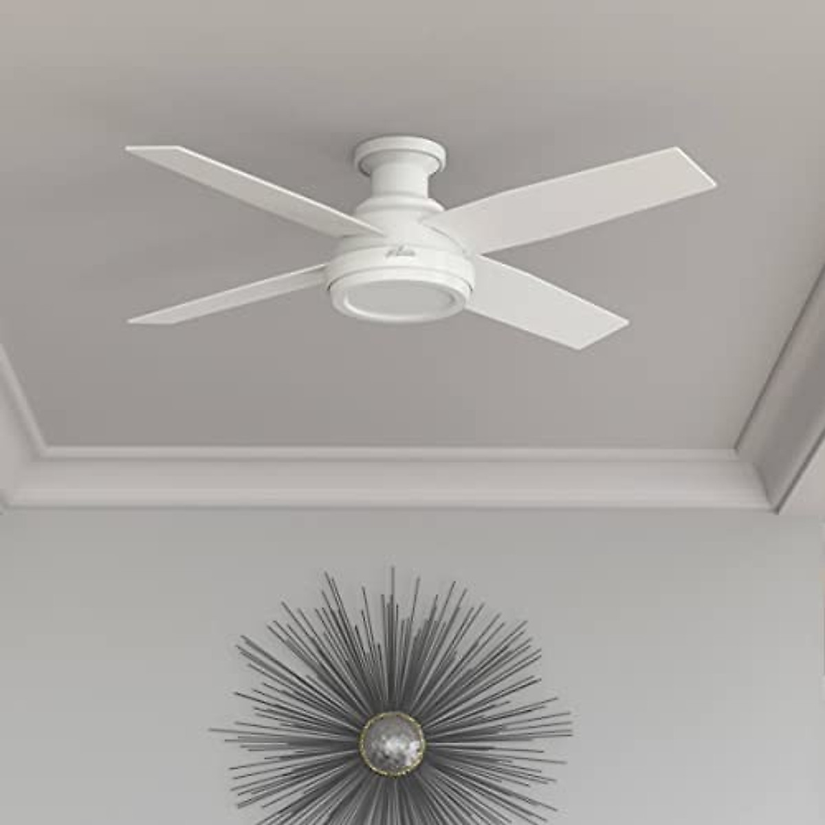 Hunter Fan Company 59248 Dempsey Indoor Low Profile Ceiling Fan with Remote Control, 52", Fresh White Finish