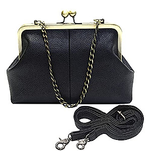 Abuyall Women Small Kiss Lock Handbag Fabric Evening Purse Chain Strap Crossbody Shoulder Bag Black