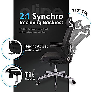 Ergonomic Mesh Office Chair - Gaming Chair,Adjustable Rolling Home Desk Chair with 4D Flip Armrests and Headrest, Adjustable Lumbar Support and Blade Wheels Backrest and Headrest (Black)