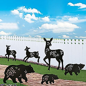 Hokfirm Metal Deer Stake, Outdoor Metal Animal Statue, Silhouette Deer Stake, Outdoor Decorative Metal Animal Stakes, Set of 3