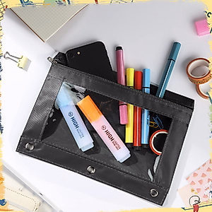 Thenshop 96 Pcs 3 Ring Pencil Pouch, Pencil Zipper Pouches for 3 Ring, Zipper Pencil Pouches Bulk, Binder Pencil Bag, Pencil Cases with Clear Window for Boy Girl School Office Supplies