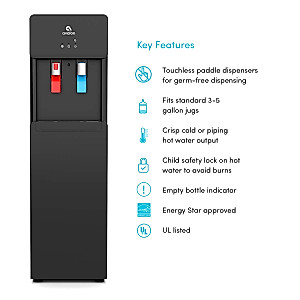 Avalon A6BLWTRCLRBLK Touchless Bottom Loading Cooler Dispenser-Hot & Cold Water, Child Safety Lock, Innovative Slim Design, Holds 3 or 5 Gallon Bottles-UL/Energy Star Approved-Black