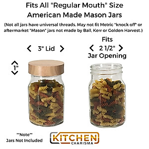 Wooden Mason Jar Lids - 4 Mason Jar Lids Regular Mouth (Rubberwood) - Custom Molded Screw Top Mason Jar Lid Set Compatible Storage Lids for Kerr and Ball Jar Lids by Kitchen Charisma