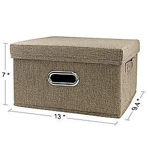 Burlap Fabric Storage Box Basket Container with Lids, Clothes Closet Organizer for Home, Office, Storeroom, Nursery, Bedroom, Living Room, Playroom, Wardrobe Shelf, Drawer, 13" x 9.4" x 7", Brown