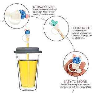 12Pcs Silicone Animals/Cactus Shape Straw Covers Cartoon Straw Tips Cover Reusable Silicone Straw Toppers Cute Straws Plugs for 6 to 8 mm Straws Home Kitchen Accessories