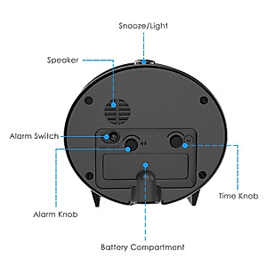 AMIR Analog Alarm Clock Battery Operated, Silent Non Ticking Small Travel Clock, Lighted on Demand & Snooze, Increasing Volume, Loud Clock for Heavy Sleepers, Kids, Elder Bedroom