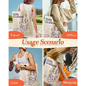 Miss Adola Aesthetic Canvas Tote Bag with Pattern for Women, Butterfly Gratitude Inspirational Quotes Design, Casual Sturdy Cloth Cotton Totes Bag for Vacation, Shopping, Grocery, Gym