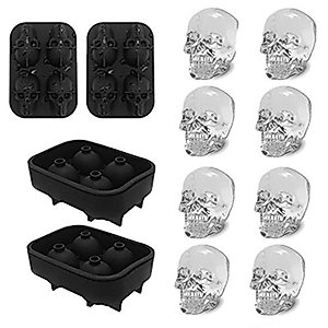 Ice Cube Tray 3D Skull Ice Mold-2Pack Easy Release Silicone mold 8 Cute and Funny Ice Skull for Whiskey Cocktails and Juice Beverages Black Ice Mold/S