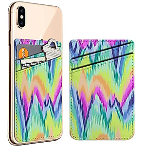 Diascia Pack of 2 - Cellphone Stick on Leather Cardholder ( Cute Rainbow Ikat Chevron Print Pattern Pattern ) ID Credit Card Pouch Wallet Pocket Sleeve