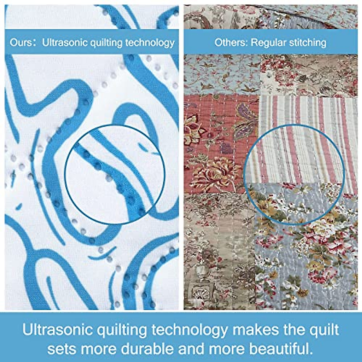 FRAMICS 3-Piece King Size Reversible Quilt Set Summer Quilt Lightweight Ocean Quilts Beach Bedspread Coverlet Blue Coral Conch Seashell Coastal Bedding for All Season(1 Quilt, 2 Pillow Shams)