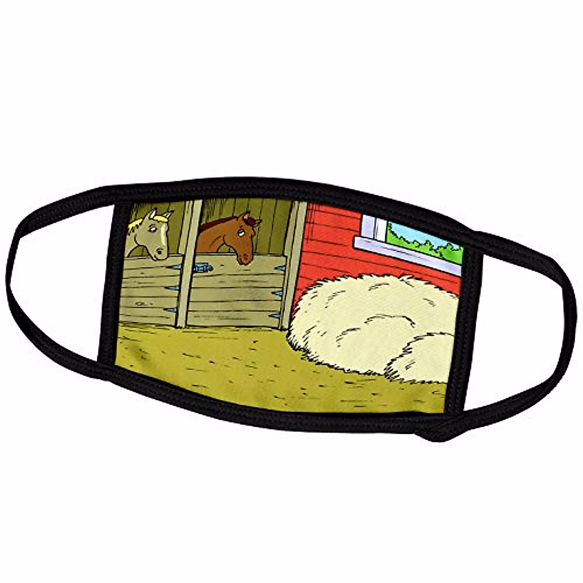 3dRose TDSwhite – Horse Equine Illustrations - Stable Scene Horses Hay Barn - Face Masks (fm_285617_1)