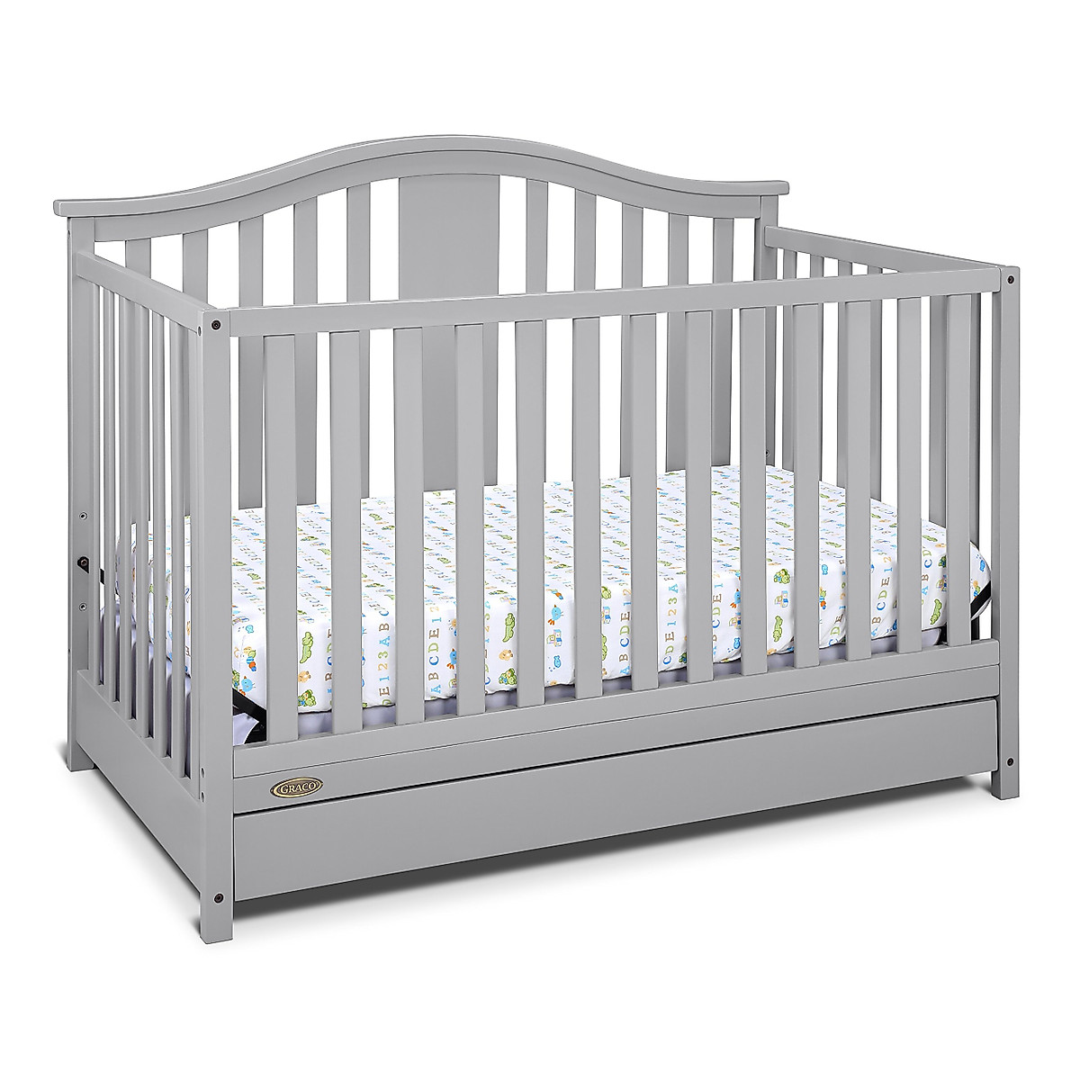 Graco Solano 4-in-1 Convertible Crib with Drawer (Pebble Gray) – GREENGUARD Gold Certified, Crib with Drawer Combo, Includes Full-Size Nursery Storage Drawer, Converts to Toddler Bed and Full-Size Bed