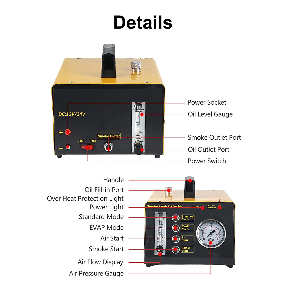 QPKING EVAP Smoke Fuel Leakage Tester 4 in 1 Car Conduit Pipe System Leak Detection Tools, Car Fuel Leak Detector for 12V/24V Vehicles Boats with Adjustable FlowMeter Leak Detector