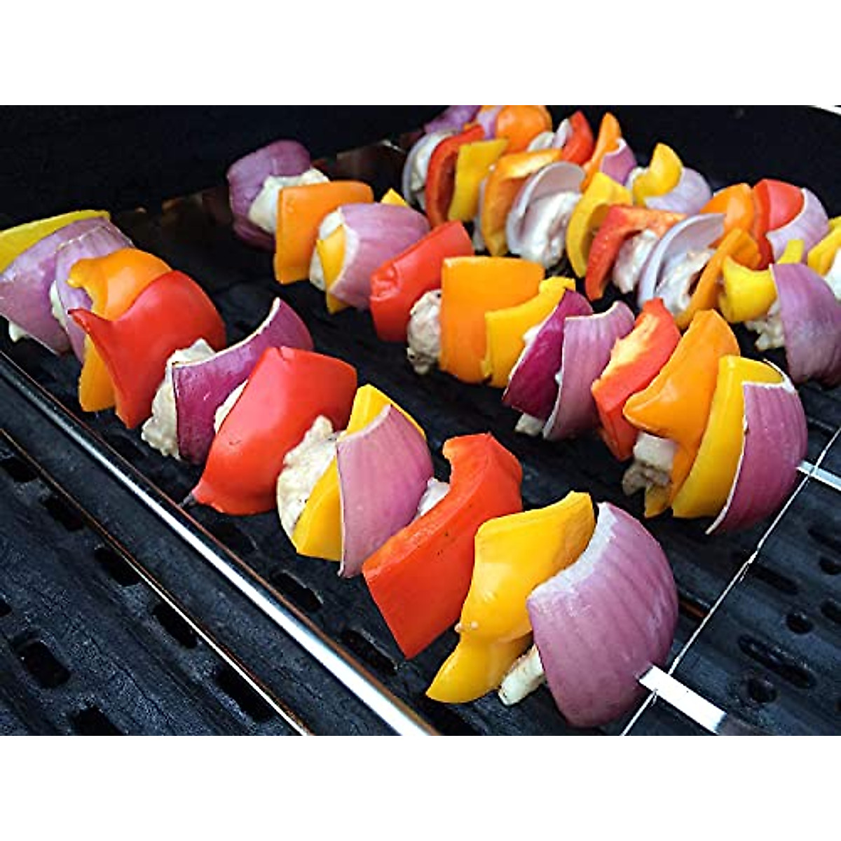 MOCUMEI Metal Skewers for Grilling,Kabob Skewers,Flat BBQ Barbecue Skewer,Grilling Skewers Set,Reusable BBQ (14" skewers(16 Pack))