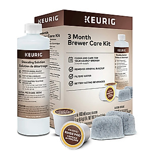 Keurig K-Elite Coffee Maker, Single Serve K-Cup Pod Coffee Brewer, Brushed Gold & 3-Month Brewer Maintenance Kit Includes Descaling Solution, Water Filter Cartridges & Rinse Pods, 7 Count