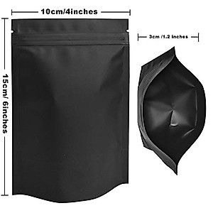 STUs 100 Pack Smell Proof Stand-Up Bags - 4 x 6 Inch Resealable Mylar Bags Foil Pouch Double-Sided Bag Matte Black