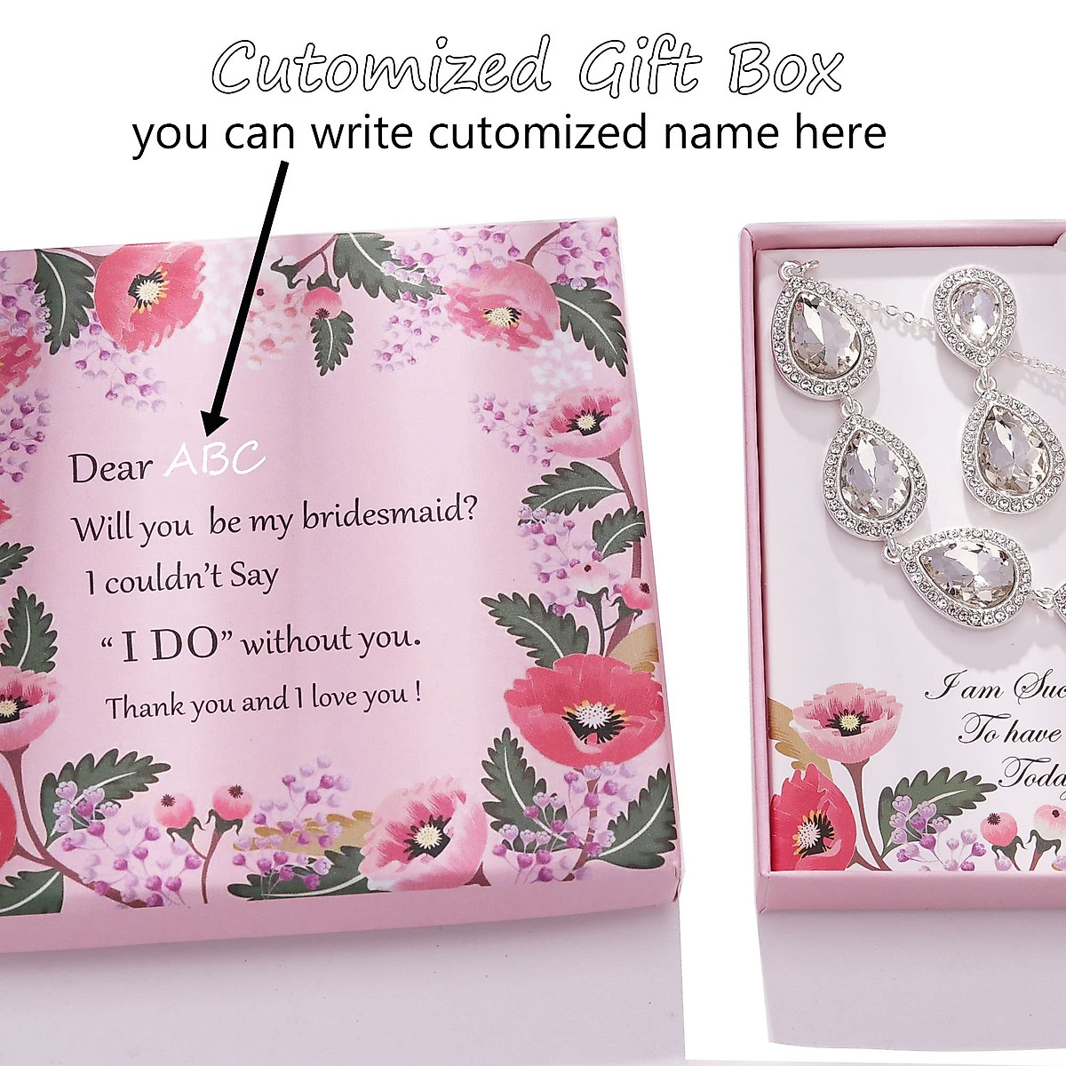 uqvn Will You be My Bridesmaid Jewelry Set for Wedding of 6, Silver Bridesmaid Necklace Earrings Bracelet Jewelry Set,Bridesmaid Proposal Gifts