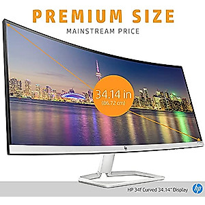 HP 34f 34” Curved Monitor with AMD FreeSync Technology | Ultra-Wide Quad HD Resolution (3440 × 1440p), IPS Display, and 3-Sided Low Bezel, 1-Yr Warranty (6JM50AA)