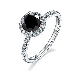 Black Moissanite Rings Bride Jewelry 1Ct VVS1 Moissanite Engagement Rings 925 Sterling Silver Diamond Band Ring Wedding Engagement Women's Ring Christmas Gifts for Her(Size 10)