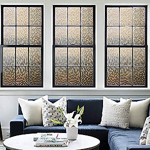 rabbitgoo Window Privacy Film Stained Glass Window Film Mosaic Static Cling Decorative Window Vinyl, Removable Rainbow Window Tint, Non-Adhesive UV Blocking for Home Office, Brown, 35.4 x 78.7 inches