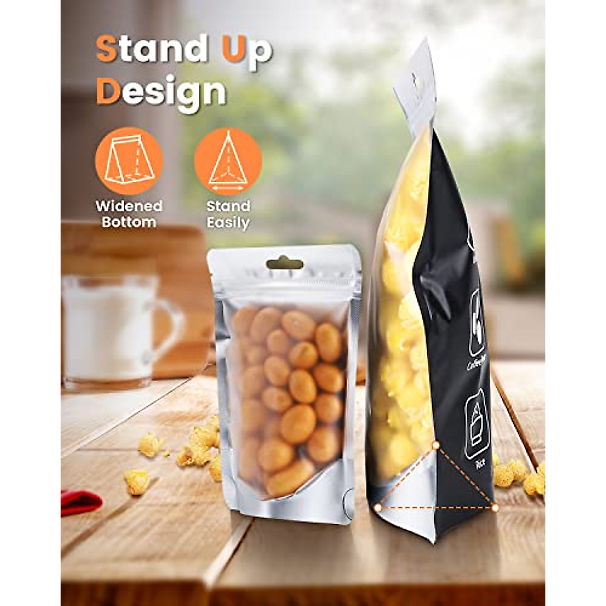 Resealable Bags, Mylar Bags Smell Proof Bags with Clear Window,Packaging Bags for Storage Coffee Beans, Cookie, Lipstick, Candy，White