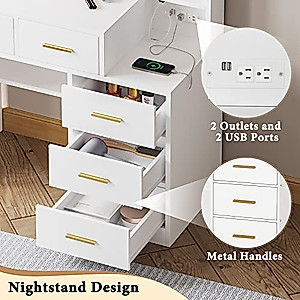 Tiptiper Makeup Vanity with Lights, Vanity Table with Charging Station, Vanity Desk with Sliding Mirror and 10 LED Light Bulbs, Makeup Table with 5 Drawers, Hidden and Open Storage Shelves, White