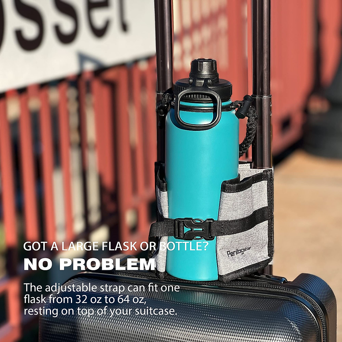 Perilogics Luggage Travel Cup Holder Attachment for Suitcase Drink, Coffee Mug, Bottle Caddy. Traveler Carry on Hands Free Accessory. Ideal for Frequent Travelers or Flight Attendants Gift.