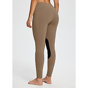 BALEAF Women's Winter Riding Pants Horse Breeches Knee-Patch Fleece Horseback Equestrian Tights Pockets Leggings Brown M