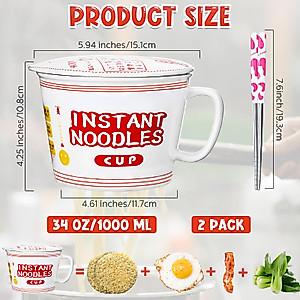 Norme 2 Sets Ramen Bowl Set with Chopsticks 34 oz Instant Ramen Noodle Bowls with Lid Cute Soup Mug Instant Noodles Cup Large Japanese Soup Bowls with Handle for Kitchen
