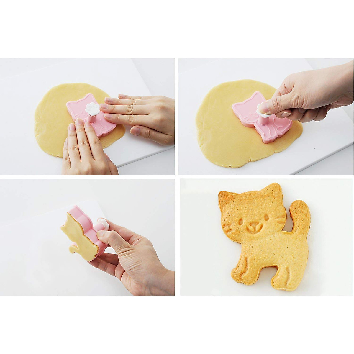 Cat Shape Animal Plunger Cookie Cutters Set, Food Grade Fondant Stamper Set