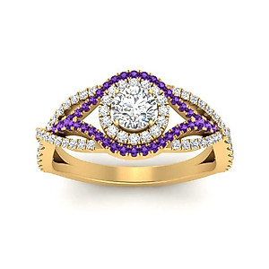 Bridal Jewelry Personalized Gifts for Grandma Wife Birthday Gift Ideas cz Engagement Rings for Women Dress Matching Ring RoundGold Plated Natural Amethyst Round Ring Diamondin Size 7