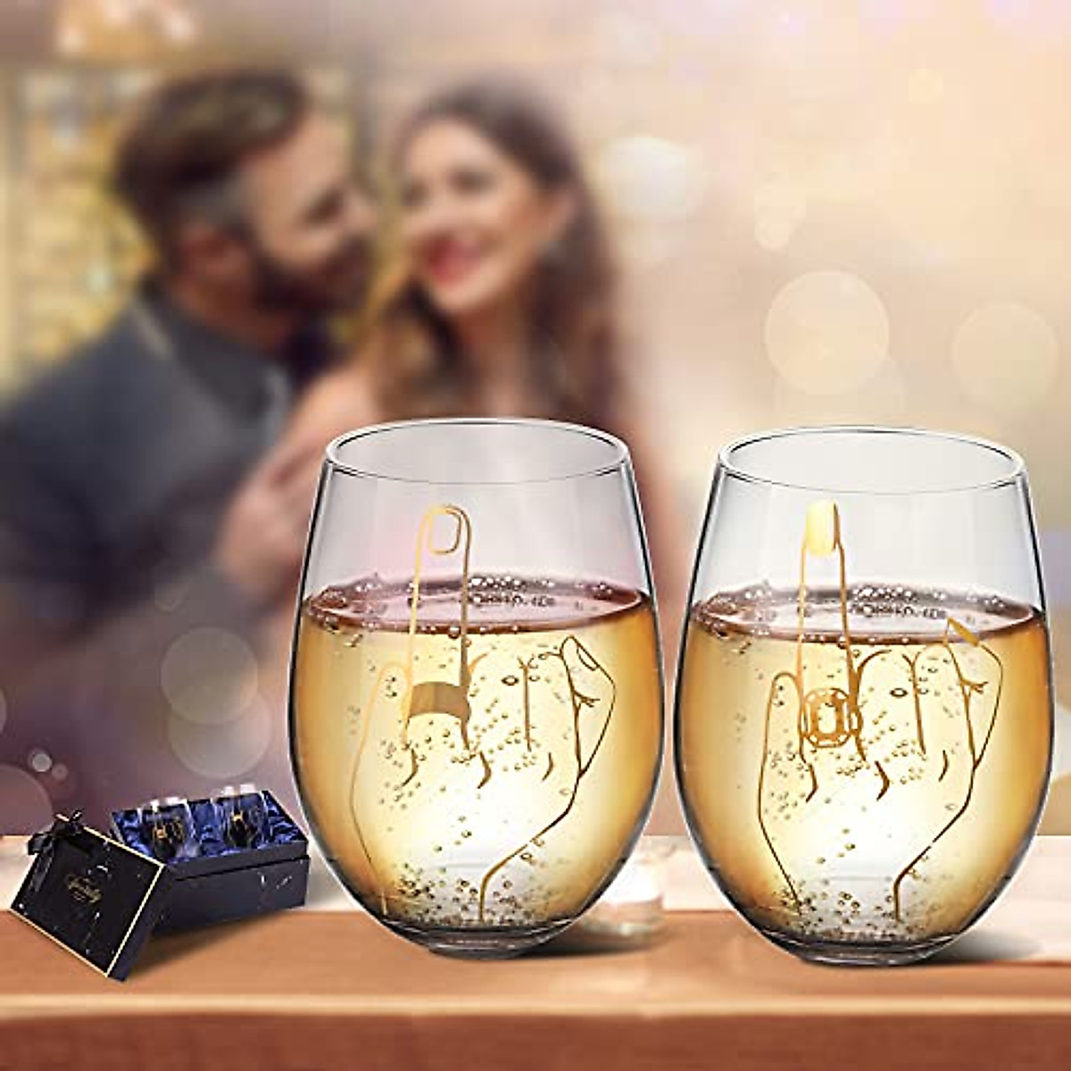 GEMTEND Engagement Gifts for Couples, Ring Finger Wine Glass, Bride and Groom Gifts, Funny Wedding Gifts for Couple, Just Married Gift, Mr and Mrs, Newlywed, Anniversary, Bridal Shower Gifts