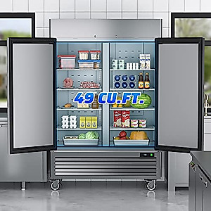 COTLIN 54" Commercial Refrigerators 2 Door Stainless Steel Reach in Refrigerator, 49 Cu.Ft Air Cooler Bottom Mount Commercial Fridge with 8 Shelves for Restaurant Kitchen Cafe Garage, ETL NSF Approved