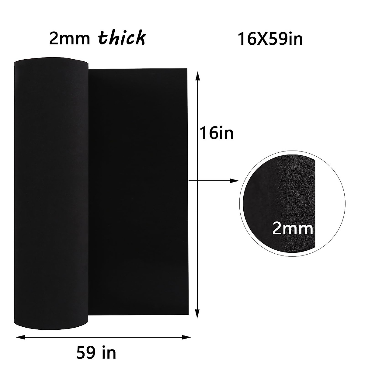 AMZQNART EVA Foam 2mm, Cosplay Foam Roll 16 x 59in (6.5sqft) Black, Suitable for Large Foam Cosplay Modeling, DIY Projects, Crafts, Ultra High Density 90 kg/m3.