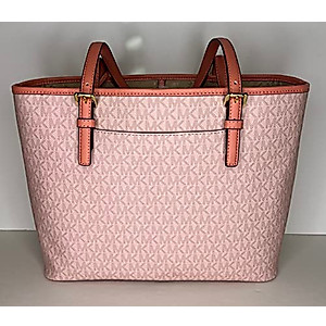 Michael Kors Jet Set Travel MD Carryall Tote bundled with Large Continental Wristlet Wallet Purse Hook (Signature MK Sherbert/Grapefruit)
