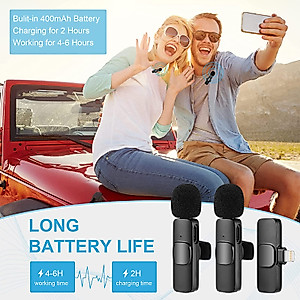 Wireless Lavalier Microphone for iPhone iPad, Plug-Play Wireless Mic for Recording, Live Stream, YouTube, TikTok, Facebook, Noise Reduction Auto-Sync