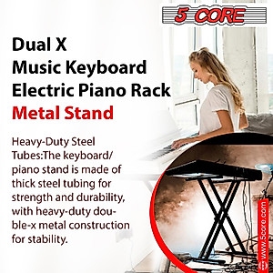 5 CORE Piano Keyboard Stand Double X Heavy Duty 7 Adjustable Heights & Width Digital Electric Synthesizer Music Stands For 61 76 88 Keys w Secure Locking Strap KS 2X BLK
