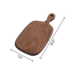 Muso Wood Small Cutting Board with Handle, Walnut Wooden Chopping Boards for Bread, Vegetables & Fruits, Dinner Cheese Board with Hole(15.2x7.3 Inches)