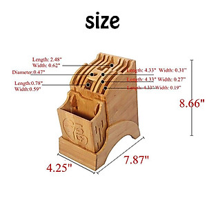 HomDSim Bamboo Knife Block Without Knives Knife Storage Organizer and Holder for Knives Scissors and Sharpening Rod