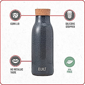 BUILT Ceramic Water Bottle with Cork Lid, 17-Ounce, Blue Reactive
