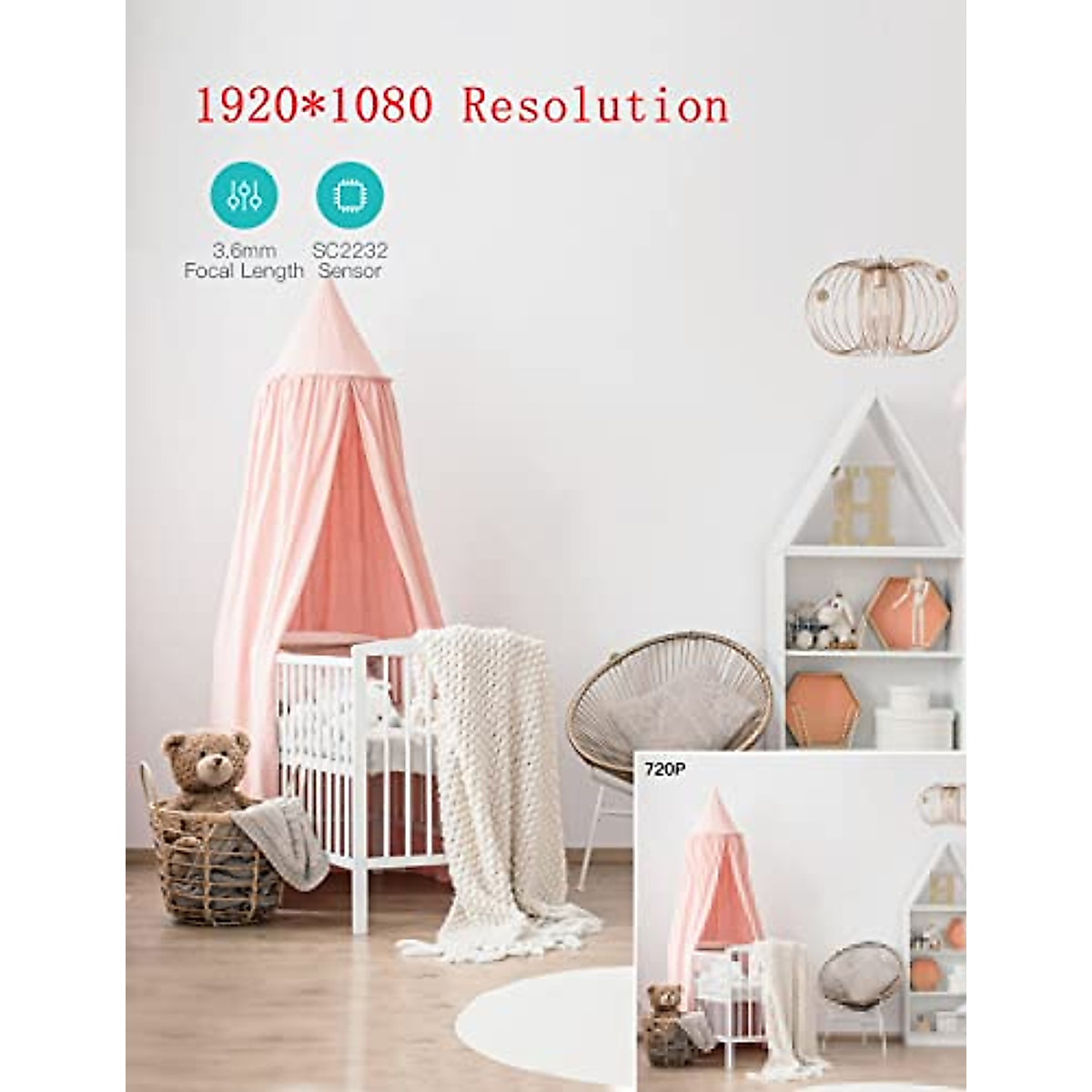 Baby Monitor 1080P FHD WiFi Security Indoor Camera Smart Pet Camera 103° Wide-Angle Two-Way Audio, 940nm Night Vision,Motion Detection, Compatible with Alexa