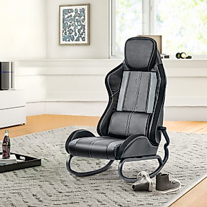 Upgrade Floor Chair Rocker Chair Floor Gaming Chair for Teens, Lightweight Design Without armrests Game Chairs with Folding Backrest, Lazy Sofa Lounger for TV,Reading,Playing. Black Silver