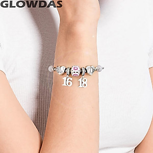 16 Birthday Dangle Charms fits Pandora Anniversary Bracelet, 925 Sterling Silver 16th Celebration Pendant Beads with CZ, Sweet Number 16 Years Gifts for Sister/Daughter/Son