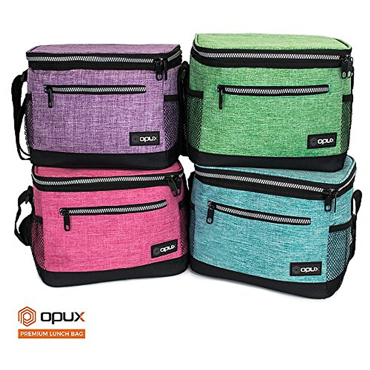 OPUX Insulated Lunch Box for Men Women, Leakproof Thermal Lunch Bag for Work, Reusable Lunch Cooler Tote, Soft School Lunch Pail for Kids with Shoulder Strap, Pockets, 14 Cans, 8L, Black