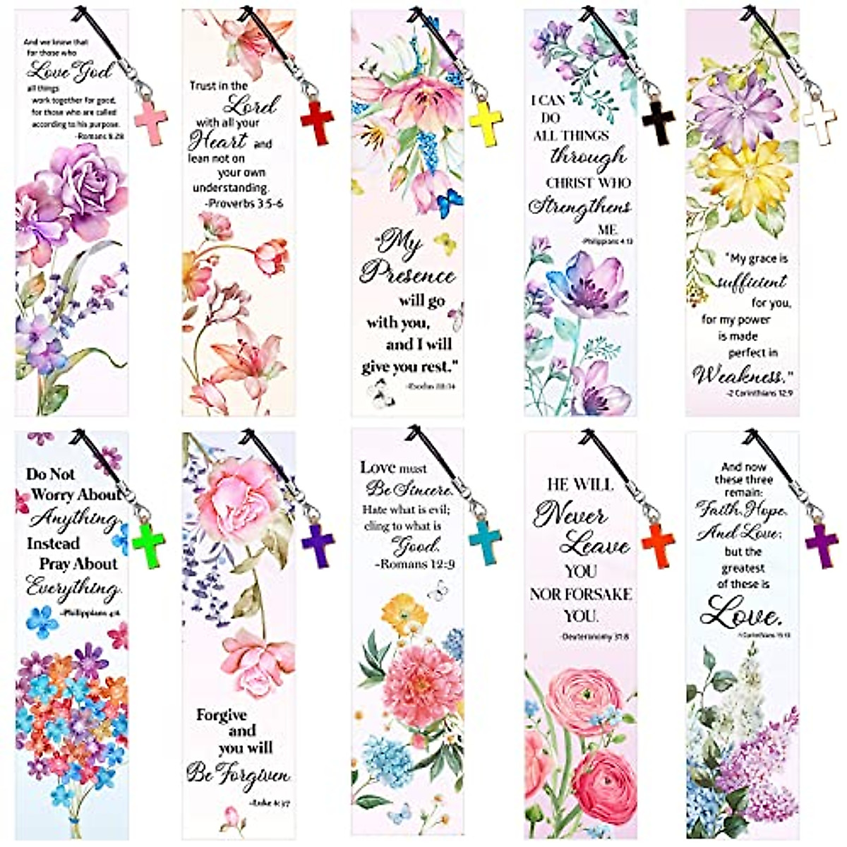 30 Pieces Christian Bookmarks for Mother Bible Verses Inspirational Scripture Bookmark Motivational Positive Flower Marker Encouraging with Cross Pendant for Church Religious Present, 2 x 7 Inch