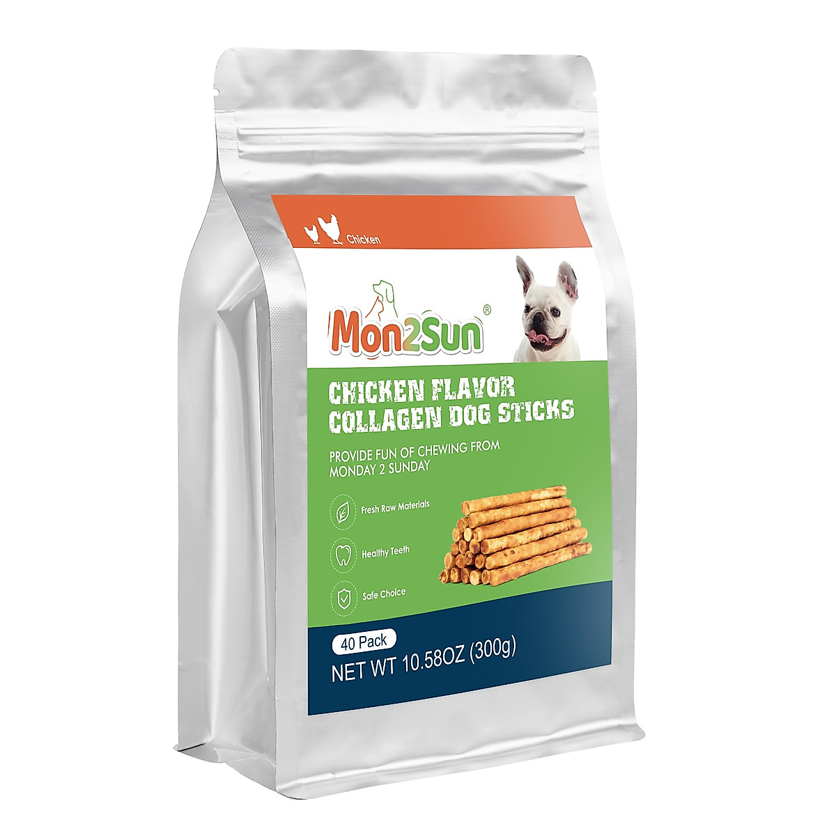 MON2SUN Chicken Collagen Sticks for Dogs, 5 Inch Teeth Cleaning Collagen Dog Chews for Small Dogs (Chicken Flavored) No Hide Skin & Coat Healthy Dog Snacks, 10.58oz (40 Count-Pack of 1)