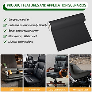 Leather Repair Patch 17X79 inch Large Self-Adhesive Leather Repair Tape, Reupholster Leather Patches for Furniture Couch Chairs Car Seat (Black, 17x79 inch)