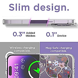 AICase for iPhone 14 Pro Max Case Cute for Women Girl, Bear Floral Flowers Girly Clear Kawaii Phone Case with Bracelet Wrist Strap Chain and Camera Protection Pretty Trendy Protective Cover